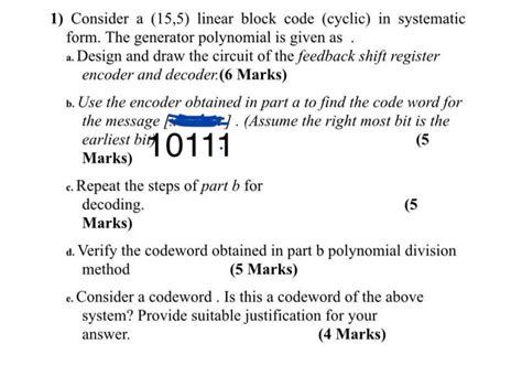 Consider A Linear Block Code Cyclic In Chegg