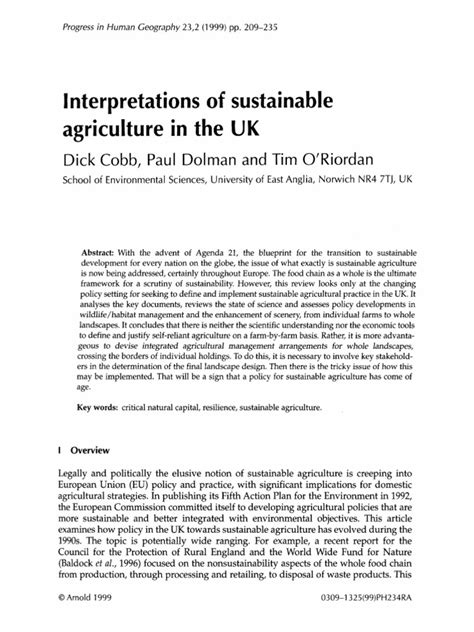 Cobb Et Al 1999 Interpretations Of Sustainable Agriculture In The Uk Download Free Pdf
