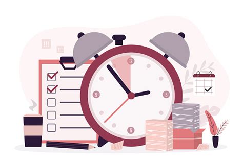 체크리스트 종이 할 일 목록 시간 관리 개념 마감 시간 마지막 전화가 있는 알람 시계 계획 및 일정 관리 효과적인 워크플로 서류 작업 근무일 및 마감일 개념에 대한 스톡