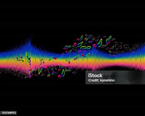 추상적인 여러 가지 빛깔의 소리 이퀄라이저 웨이브 라인과 음표 음표에 대한 스톡 사진 및 기타 이미지 음표 음파 색상 이미지 Istock