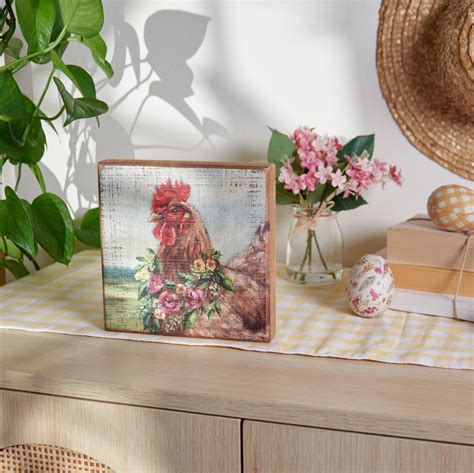 Floral Chicken Block Sign Primitives By Kathy