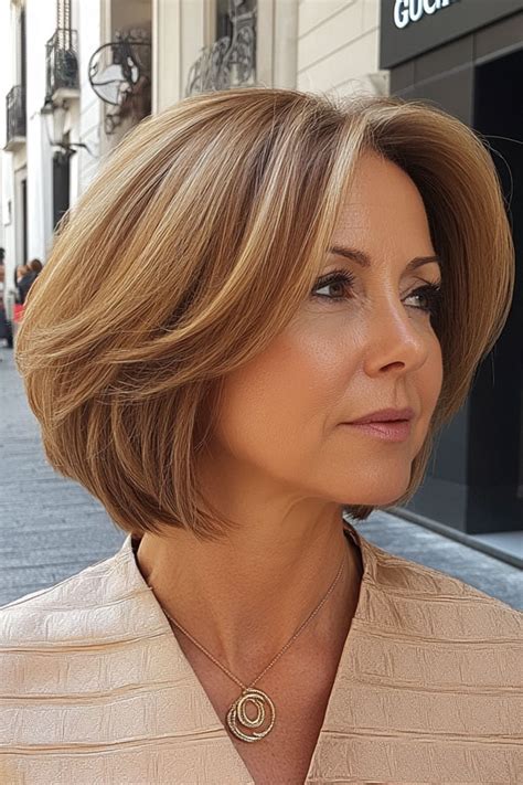 25 Layered Bob Haircuts For Women Over 50 Classic Caramel Bob