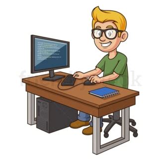 Cartoon Software Developer Writing Code Vector Clipart Graphic FriendlyStock