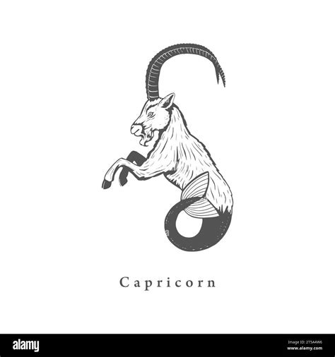 Capricorn Zodiac Symbol In Engraving Style Stock Vector Image And Art Alamy