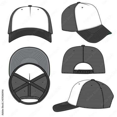 Blank Black Trucker Hat Flat Mockup Mock Up Fashion Technical Template