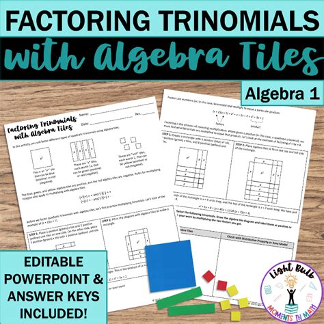 Factoring Quadratic Trinomials Activity With Algebra Tiles A 1 And A 1