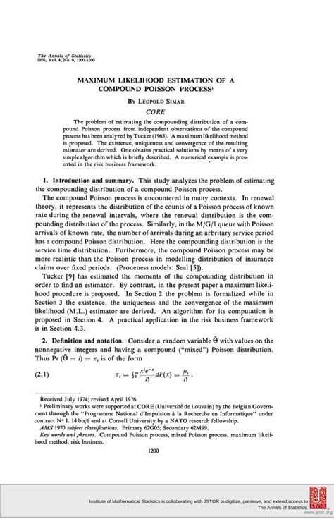 Pdf Maximum Likelihood Estimation Of A Compound Poisson Process