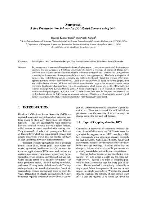 Pdf Sensornet A Key Predistribution Scheme For Distributed Sensors Using Nets