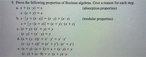 Solved 9 Prove The Following Properties Of Boolean