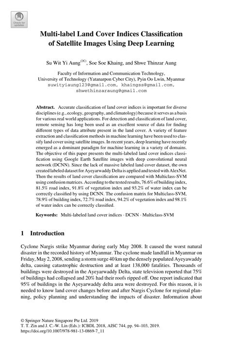 PDF Multi Label Land Cover Indices Classification Of Satellite Images Using Deep Learning