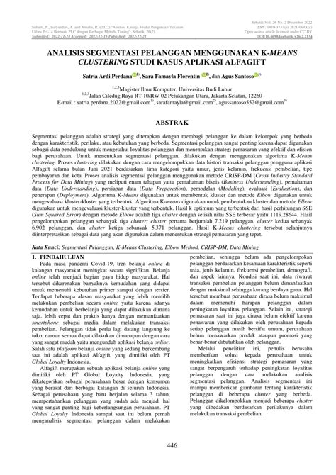 Pdf Analisis Segmentasi Pelanggan Menggunakan K Means Clustering