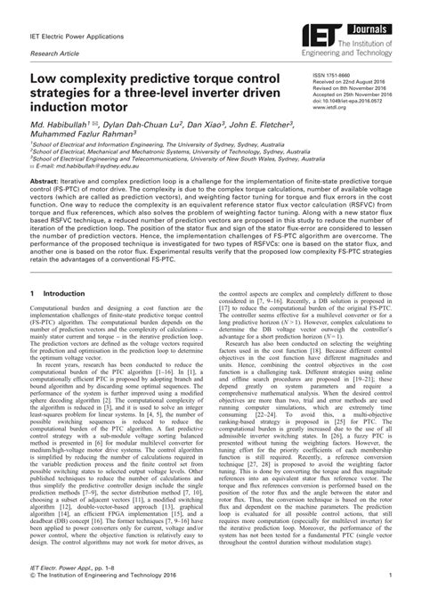 Pdf Low Complexity Predictive Torque Control Strategies For A Three Level Inverter Driven
