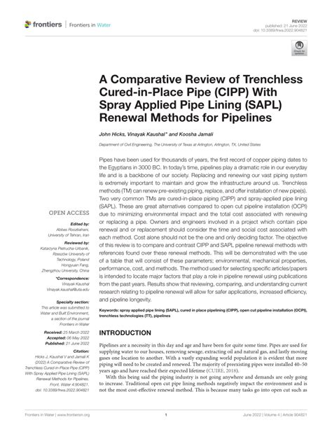 Pdf A Comparative Review Of Trenchless Cured In Place Pipe Cipp