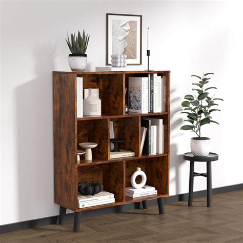 Wooden Cube Book Shelf With Legs 3 Tier Bookshelf Open Bookcase Cube Shelf Storage Organizer