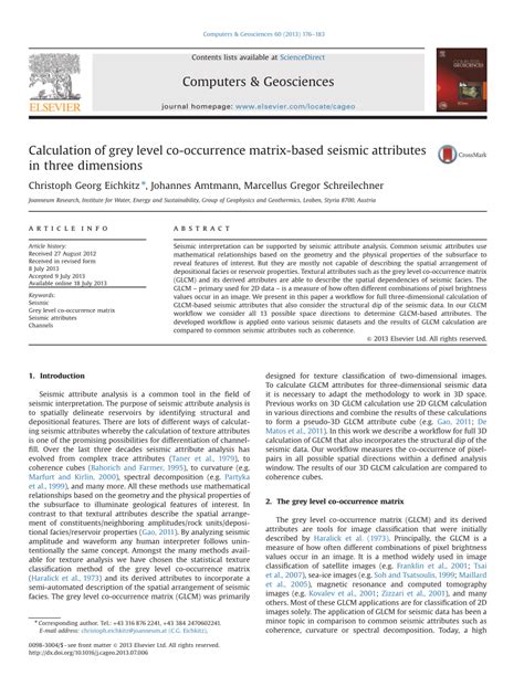 Pdf Calculation Of Grey Level Co Occurrence Matrix Based Seismic Attributes In Three Dimensions