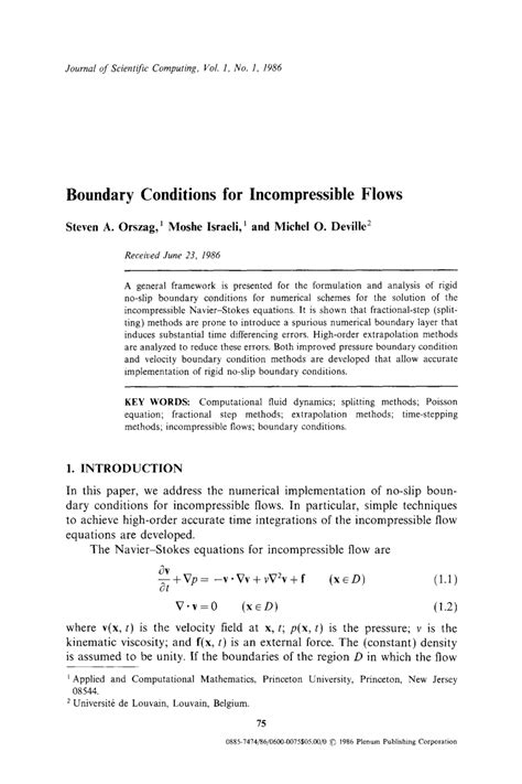 Pdf Boundary Condition For Incompressible Flows