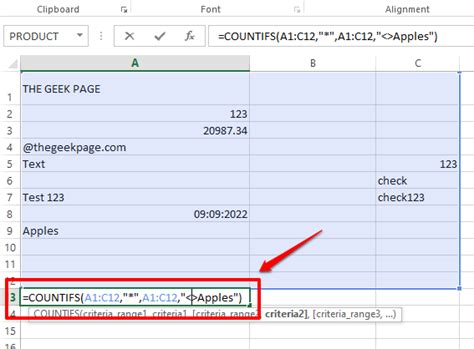 How To Count The Number Of Cells Containing Text Strings In Excel
