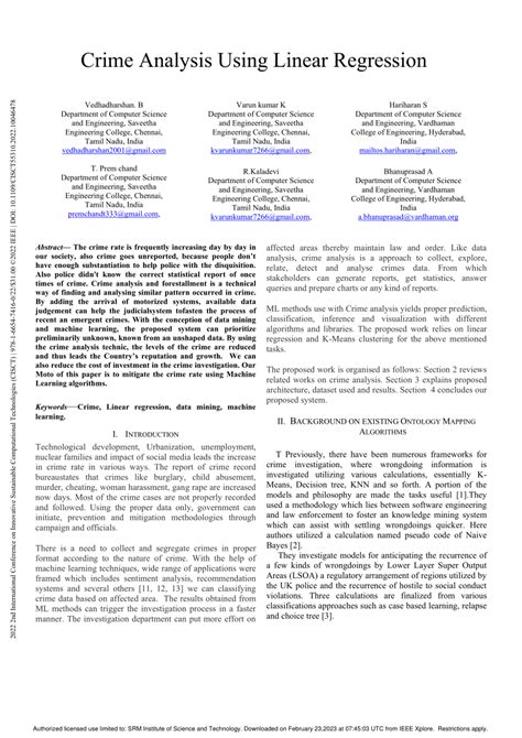 Pdf Crime Analysis Using Linear Regression