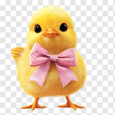핑크 리본 활을 가진 사랑스러운 푹신한 노란 병아리 목에 목에 사랑스러운 푹신한 병아리 노란 아기 병아리 핑크 리본 활 Png 일러스트 및 이미지 에 대한 무료
