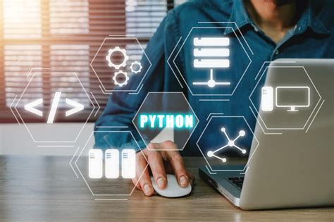 Premium Photo Python Programming Languageman Using Laptop Computer