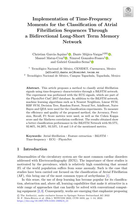 Pdf Implementation Of Time Frequency Moments For The Classification Of Atrial Fibrillation