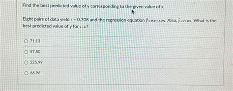 Solved Find The Best Predicted Value Of Y Corresponding To