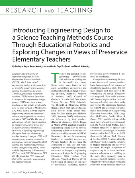 Pdf Introducing Engineering Design To A Science Teaching Methods Course Through Educational