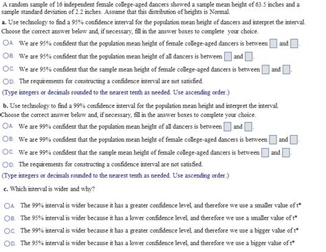 Solved A Random Sample Of 16 Independent Female College A Chegg Com