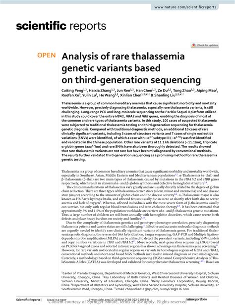 Pdf Analysis Of Rare Thalassemia Genetic Variants Based On Third Generation Sequencing