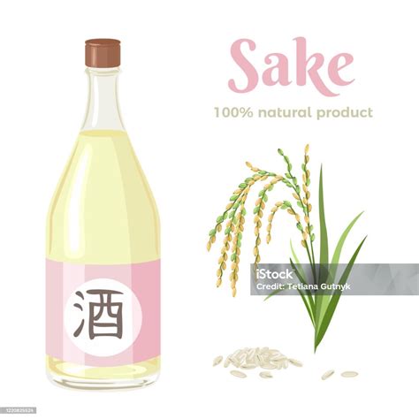 술 한 병 쌀 스파이크 흰 배경에 고립 된 곡물 알코올 음료의 벡터 그림입니다 만화 플랫 스타일의 일본 쌀 와인 0명에 대한 스톡 벡터 아트 및 기타 이미지 Istock