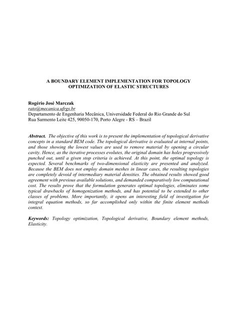 Pdf A Boundary Element Implementation For Topology Optimization Of