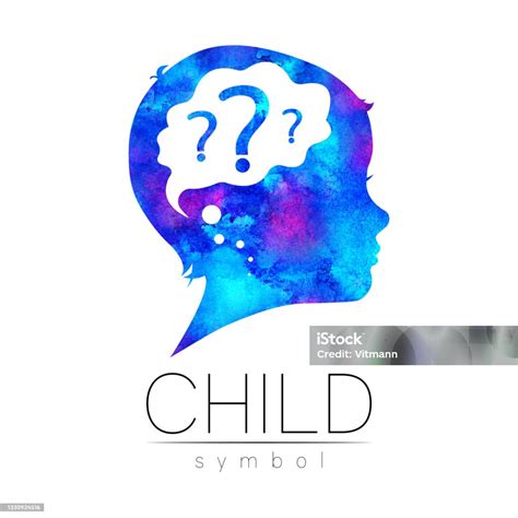 푸른 수채화에 뇌와 질문과 아이 기호 유형 실루엣 프로필 인간의 머리 사람 어린이 자폐증 어린이 치료 클리닉 교육을위한 개념 기호 템플릿 최신 디자인 가족에 대한 스톡 벡터