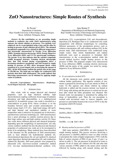 Pdf Zno Nanostructures Simple Routes Of Synthesis