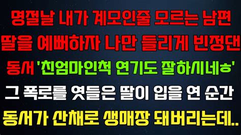 반전 신청사연 명절날 남편딸을 챙겨주자 빈정댄 동서친엄마인척 연기도 잘하시네순간 엿들은 딸이 입을열자 동서가 나락으로