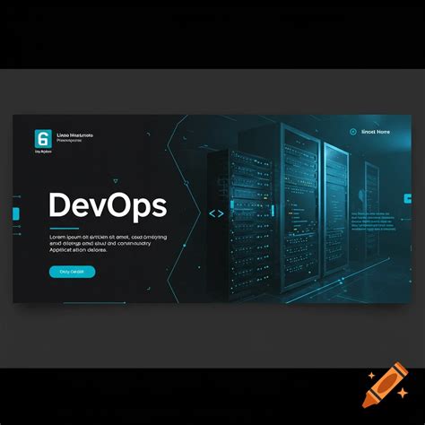 Dark Tech Banner With Server Racks Text Devops And Abstract Lines Dark Tech Banner With Server Racks Text Devops And Abstract Lines