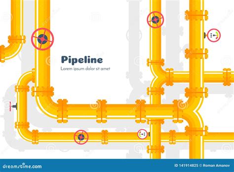 Pipeline Industrial Background With Gas Pipes And Valves Stock Vector Illustration Of