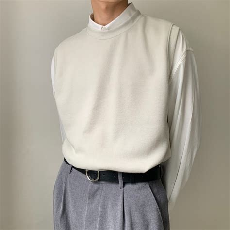 남자 가을 무지 라운드넥 아이보리 니트 베스트 조끼 코디 추천 네이버 블로그