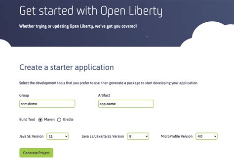 an easy way to generate the necessary files to start with open liberty