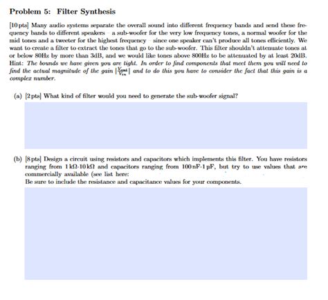 Solved Problem 5 Filter Synthesis 10 Pts Many Audio