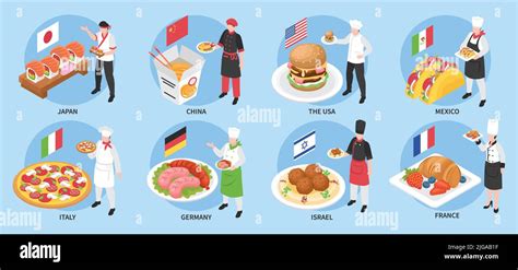 World Cuisine Isometric Set Of Japan China Usa Italy Germany Mexico France Israel National