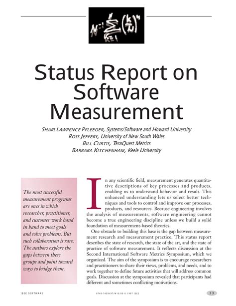 PDF Status Report On Software Measurement