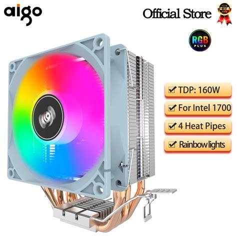 Aigo Cpu 쿨러 2 4 히트 파이프 Pc 라디에이터 냉각 3 핀 Pwm 저소음 Rgb 팬 인텔 1700 1150 1155 1156 1366 Am2 Am3 Am4