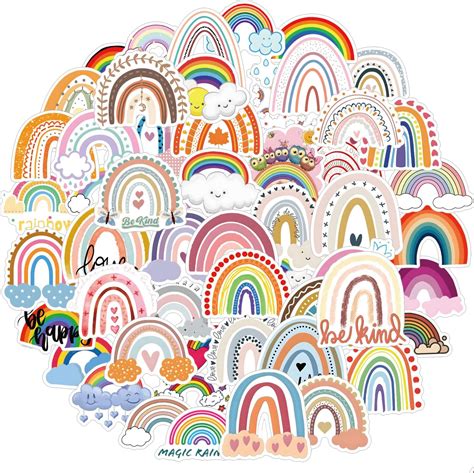 Aozuo Rainbow Stickers For Water Bottles 60 Pcs Waterproof