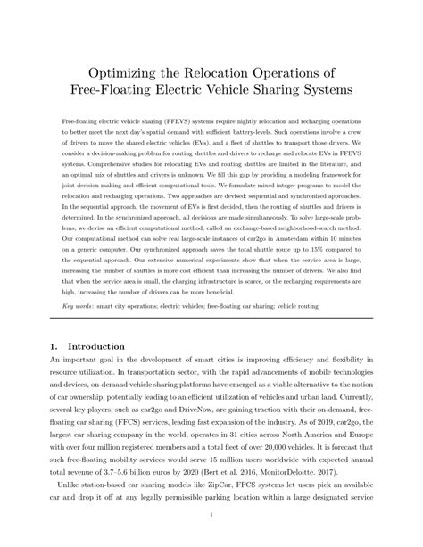 Pdf Optimizing The Relocation Operations Of Free Floating Electric Vehicle Sharing Systems
