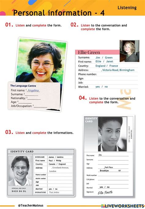 Personal Information 4 Listening Worksheet Personal Presentation Language Language Centers