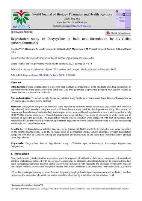 PDF Degradation Study Of Doxycycline In Bulk And Formulation By UV Visible Spectrophotometry