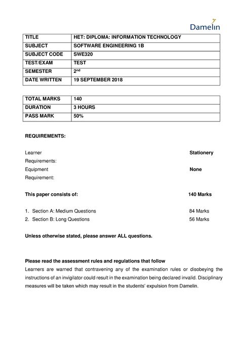 Software Engineering Test Final Title Het Diploma Information