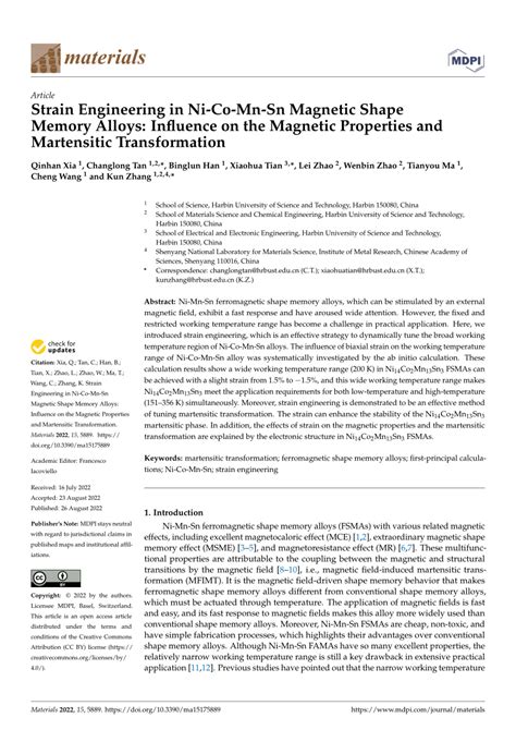 Pdf Strain Engineering In Ni Co Mn Sn Magnetic Shape Memory Alloys Influence On The Magnetic