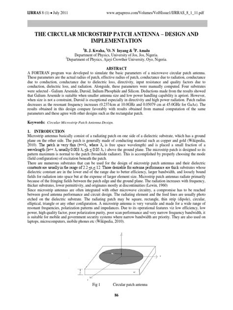 Circular Microstrip Patch Antenna Design And Implementation Pdf