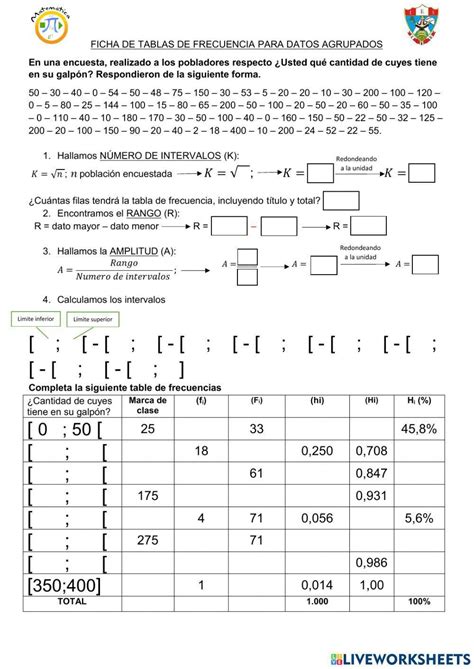 Hoja De Trabajo De Tablas De Frecuencia Tablas De Frecuencia Primaria